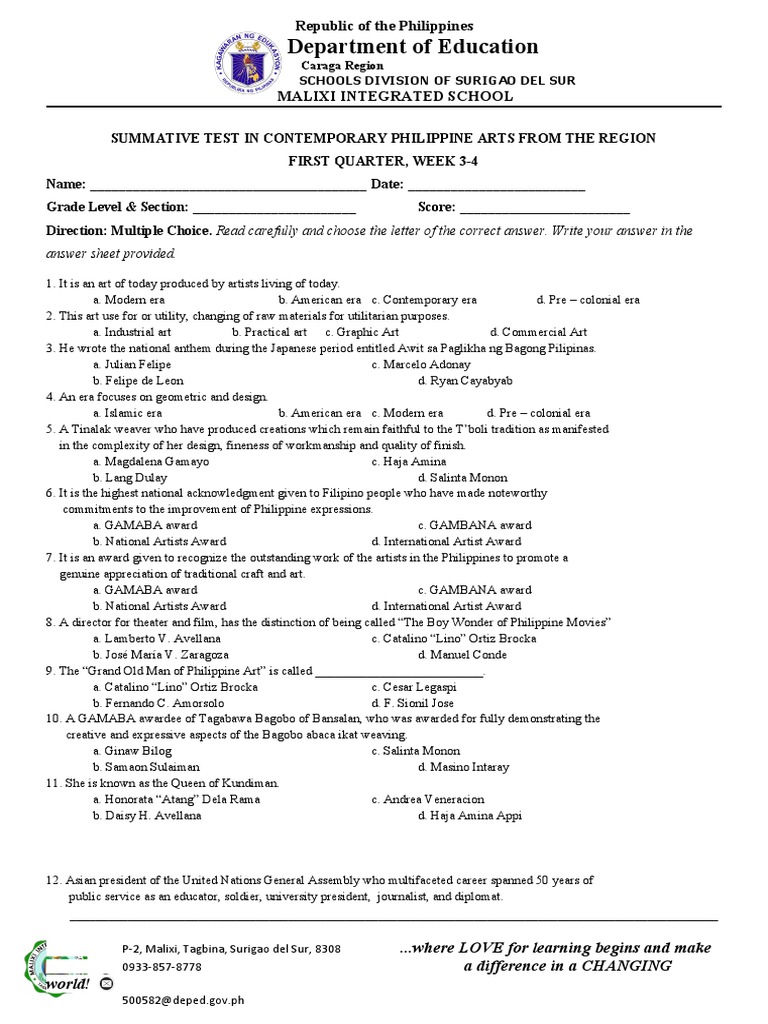 Department of Education: Answer Sheet Provided | PDF | Philippines ...
