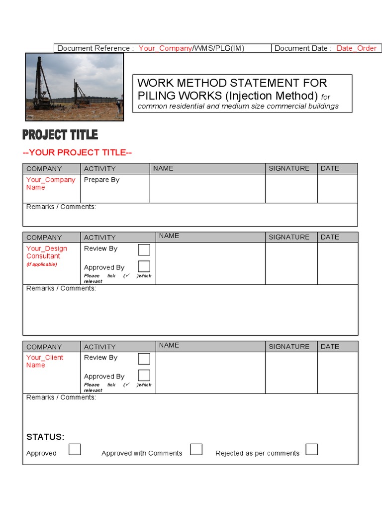 Work Method Statement For PILING WORKS (Injection Method) : - Your ...