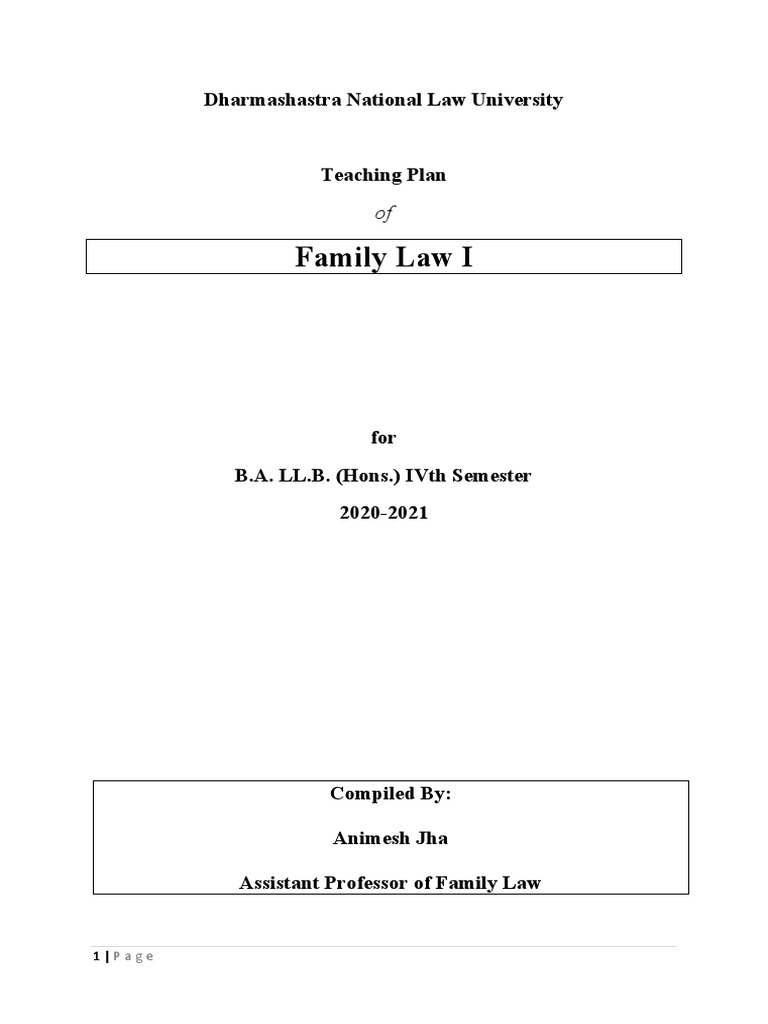 Teaching Plan - Family Law I | PDF | Marriage | Divorce