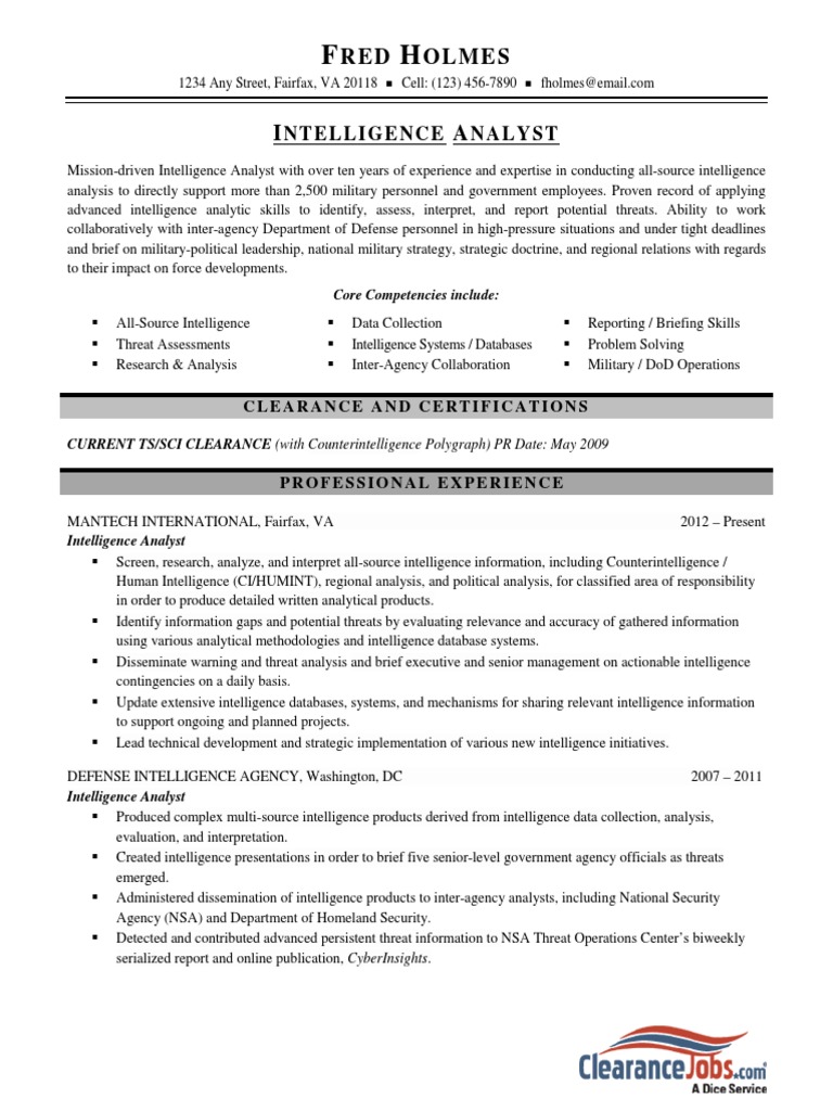 Intelligence Analyst Resume Sample | PDF | Intelligence Analysis ...