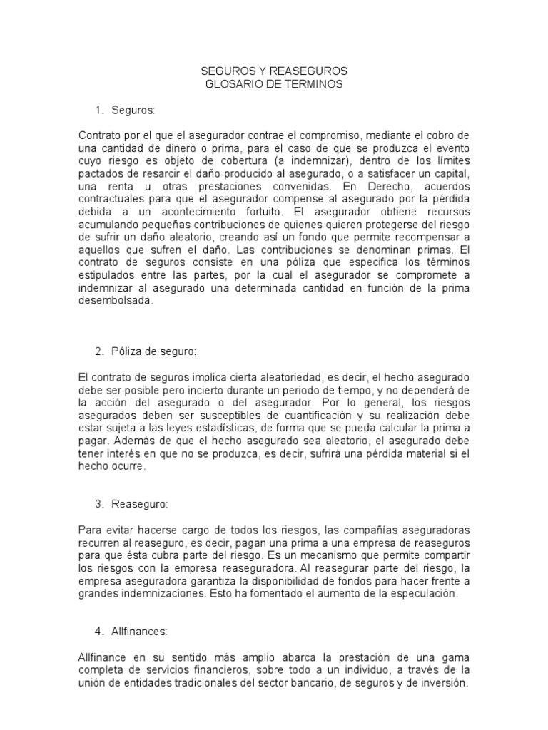 Glosario de Terminos Seguros y Reaseguros | PDF | Póliza de seguros | Seguro