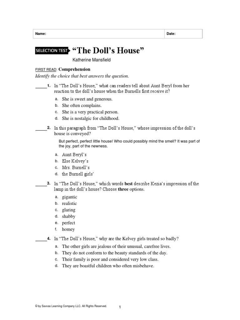 The Doll's House Selection Test | PDF
