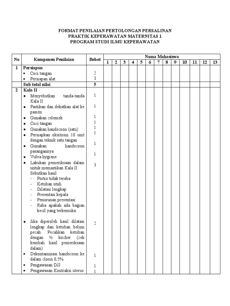 Format Penilaian Pertolongan Persalinan | PDF