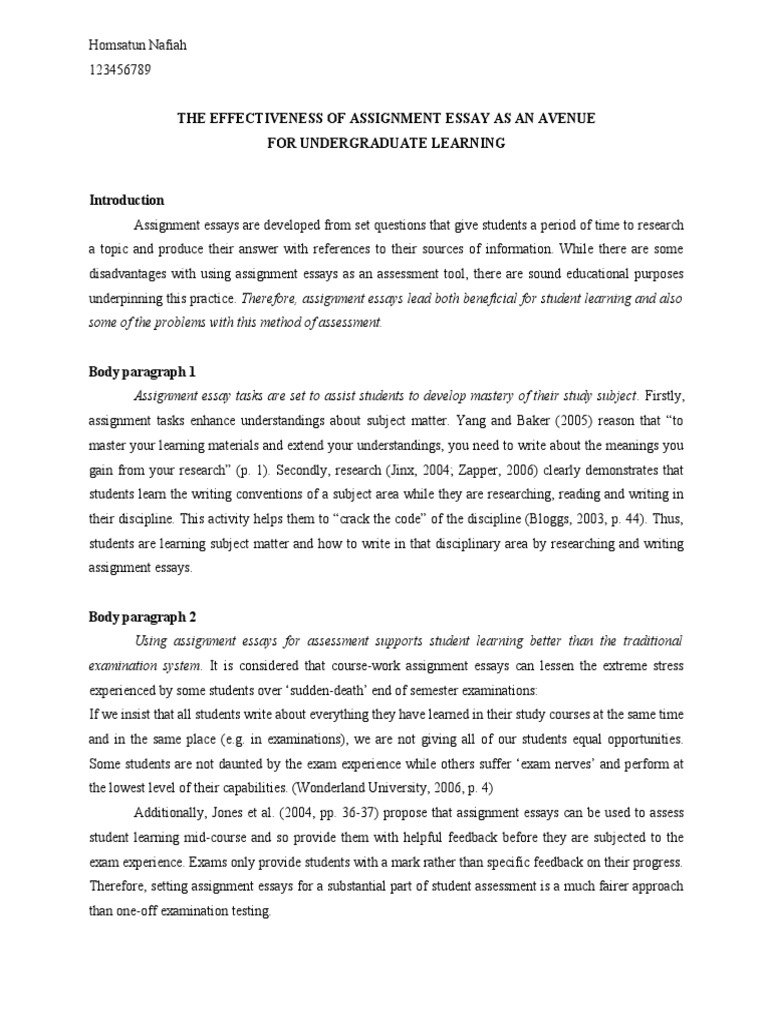 The Effectiveness of Assignment Essay As An Avenue For Undergraduate ...