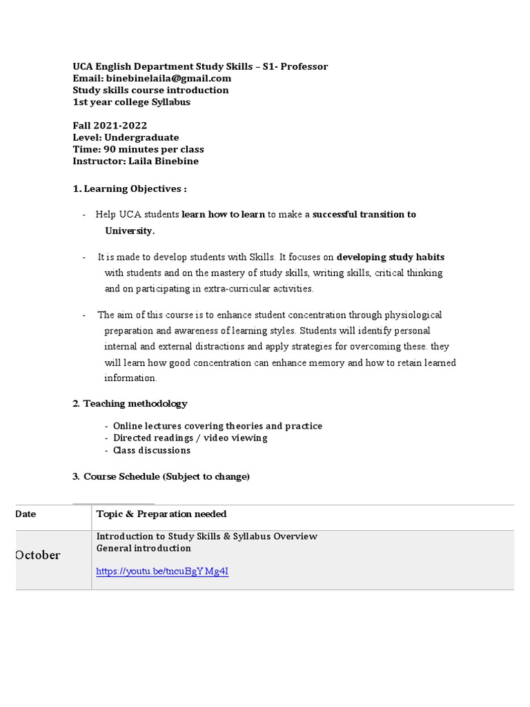 1 - S1 Study Skills Syllabus | PDF | Study Skills | Cognition