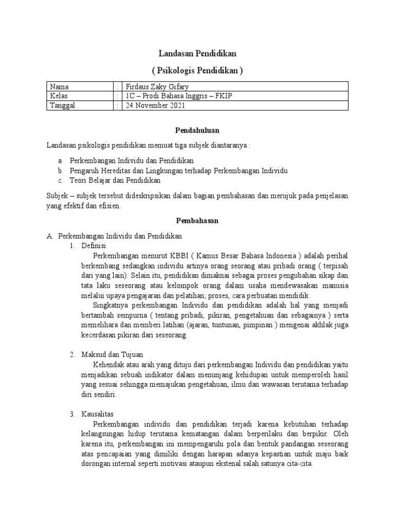 Landasan Psikologis Pendidikan (Umum) | PDF Landasan Psikologis Pendidikan (Umum) | PDF