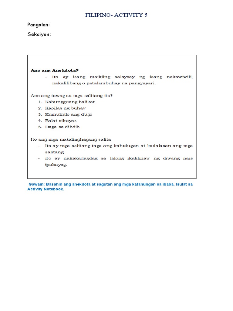 Filipino - Activity 6-2nd Quarter | PDF