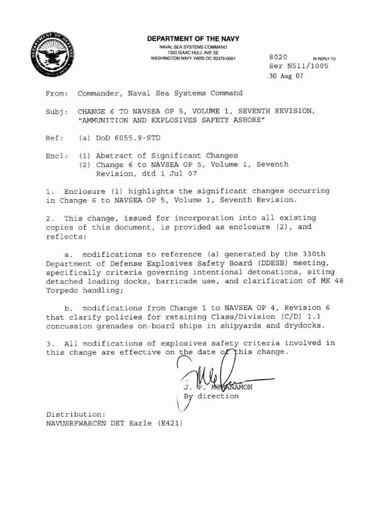 Navsea Op 5 Volume 1 Seventh Revision Change 6 Ammunition and Explosives Safety Ashore | PDF ...