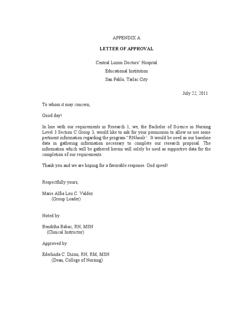 Letter of Approval | PDF | Nursing | Patient