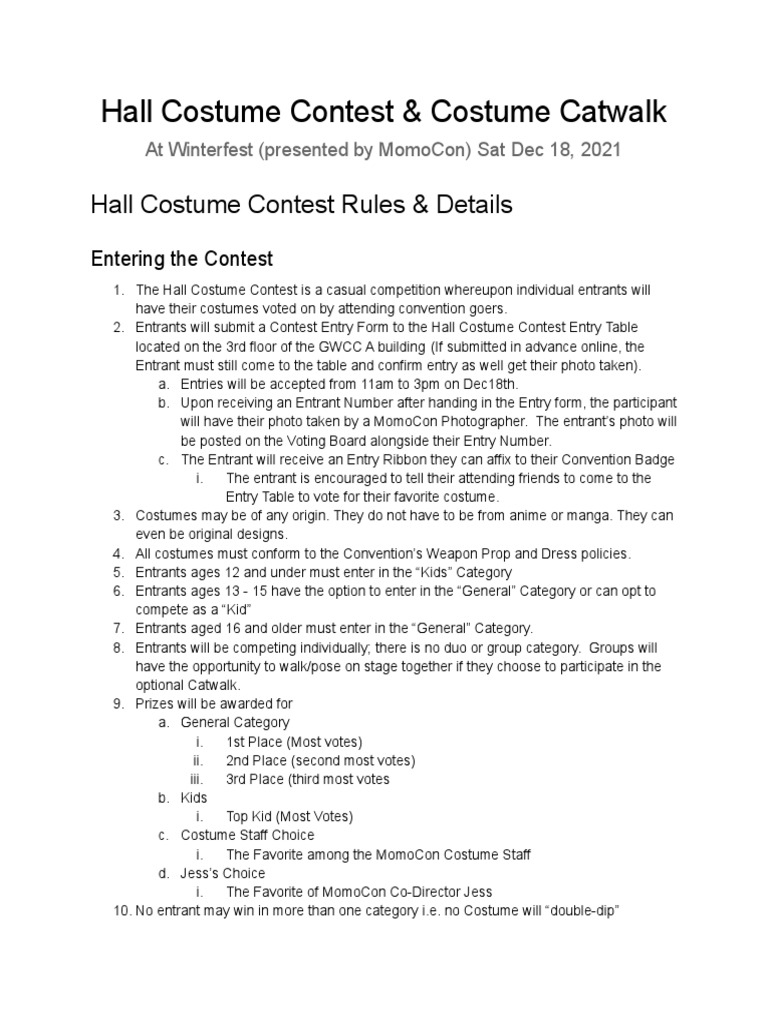 Hall Costume Contest Rules 1 | PDF | Cosplay