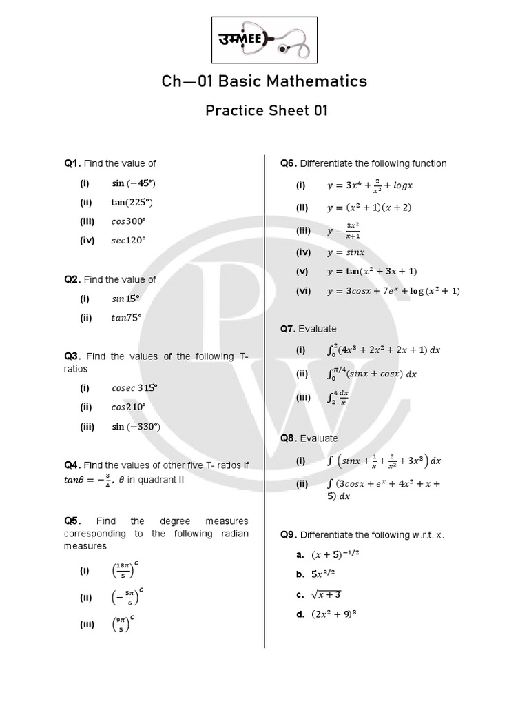 Basic Maths Practice Sheet-01 - UCH01DPP01 | PDF | Mathematics ...