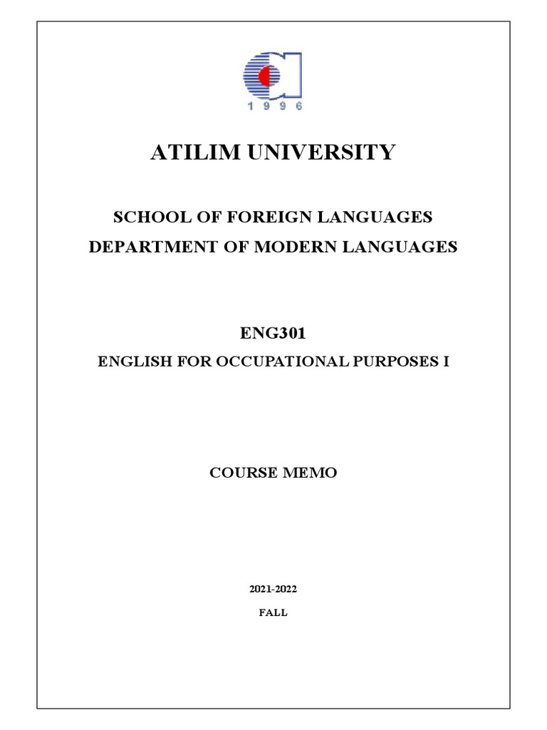 ENG301 Course Memo: English for Occupations | PDF | Turnitin | Plagiarism