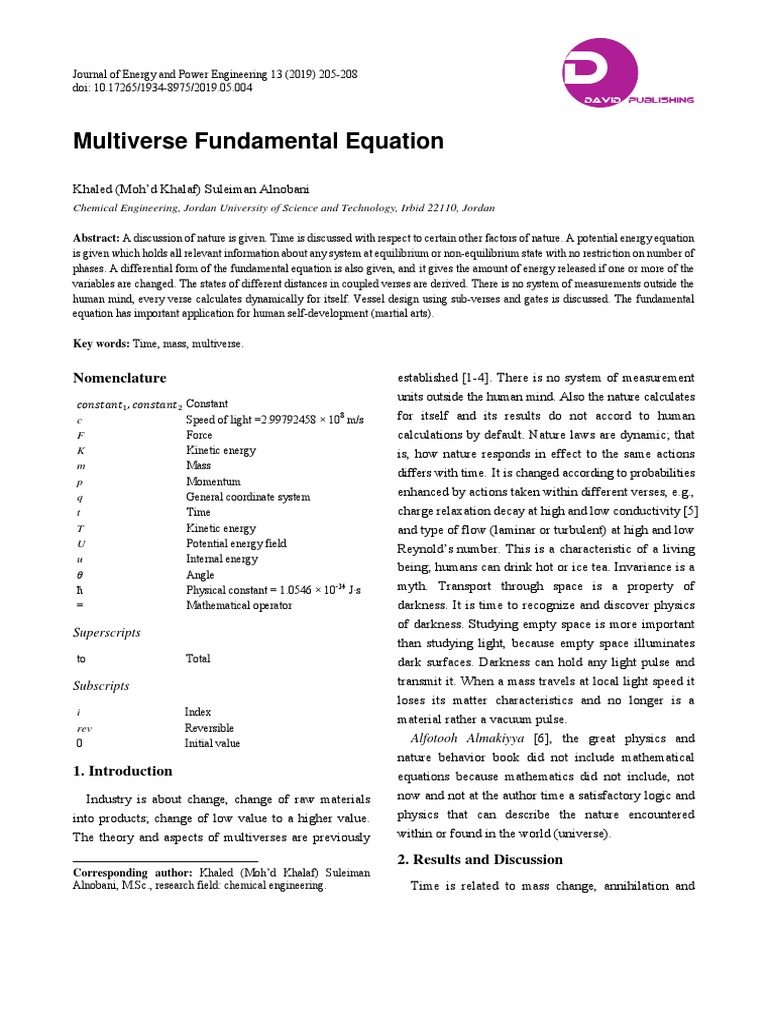 Multiverse Fundamental Equation | PDF | Force | Time
