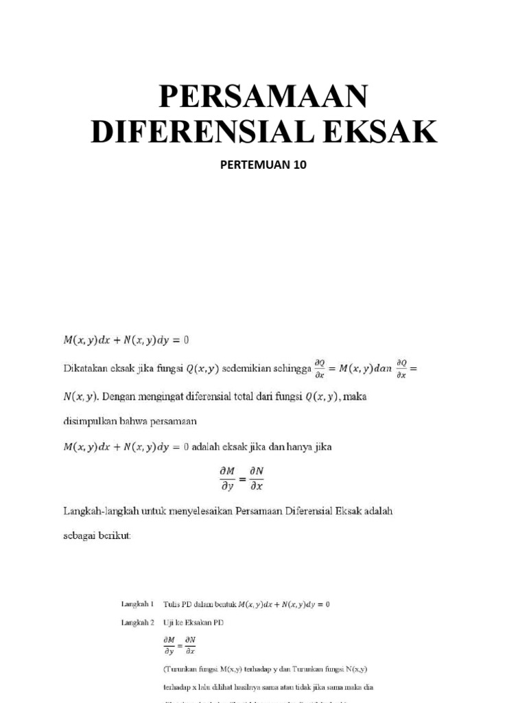 Bahan Ajar Kalkulus Lanjut PPT - 10 Persamaan Diferensial Eksak | PDF