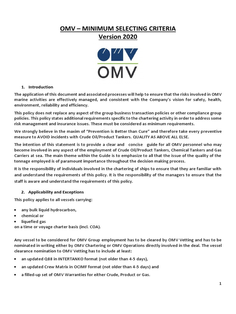 Omv - Minimum Selecting Criteria | Download Free PDF | Oil Tanker | Audit