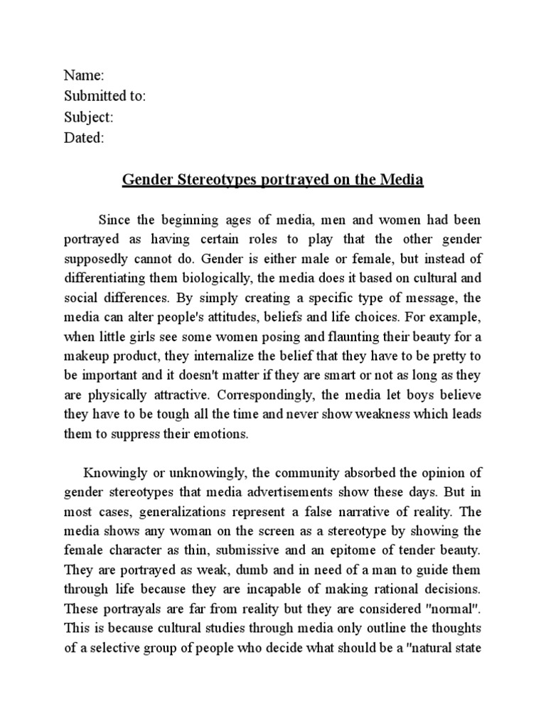 Gender Stereotypes in The Media | PDF | Gender | Gender Studies