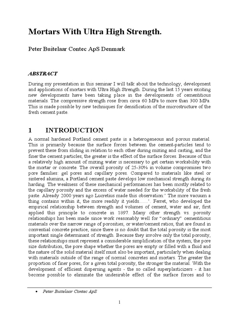 Ultra High Strength Mortar Developments | PDF | Concrete | Cement