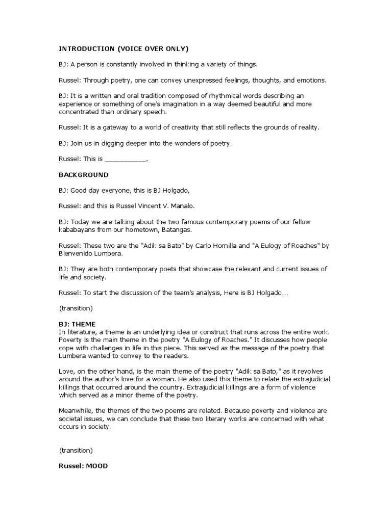 Final Script | PDF | Poetry | Narration