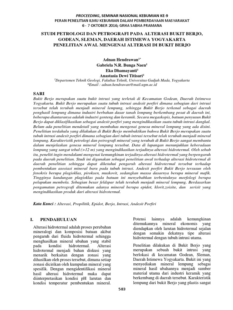 Studi Petrologi Dan Petrografi Pada Alterasi Bukit Berjo, Godean ...