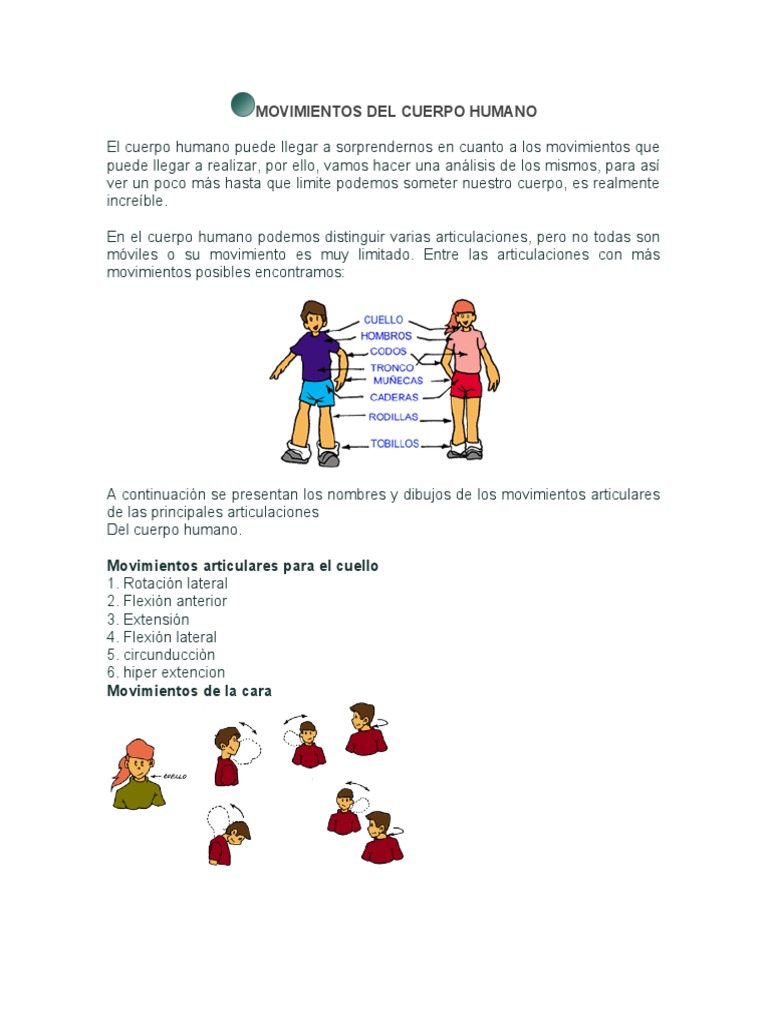 Movimientos del Cuerpo Humano para Niños | PDF | Tobillo | Sistema ...