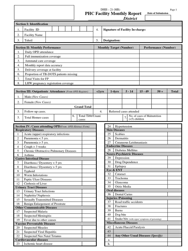 DHIS PHC Facility Monthly Report Form | PDF | Vaccines | Hepatitis