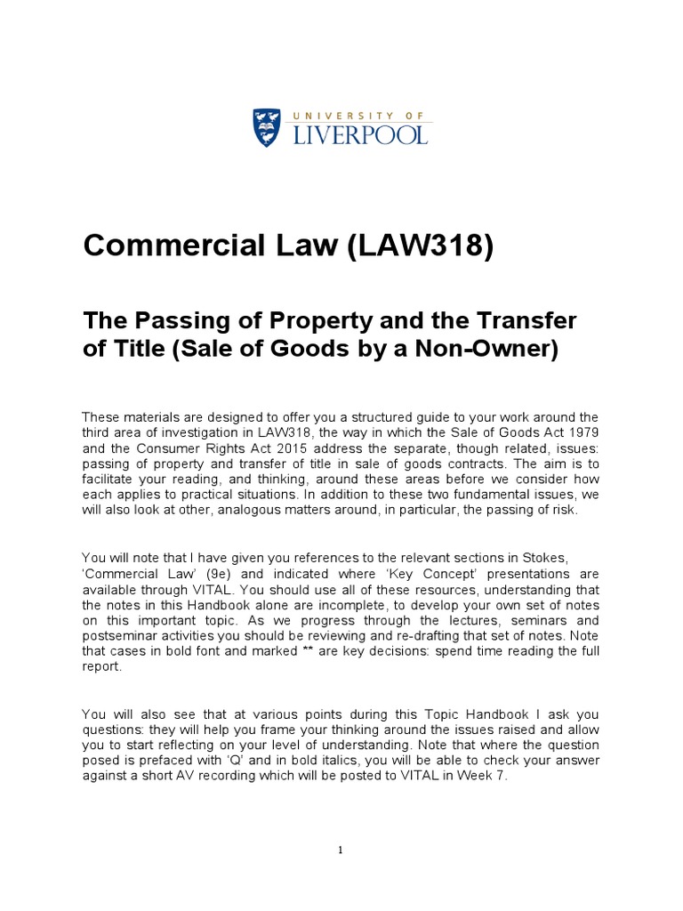 Transfer of Title in Commercial Law | PDF | Ownership | Property