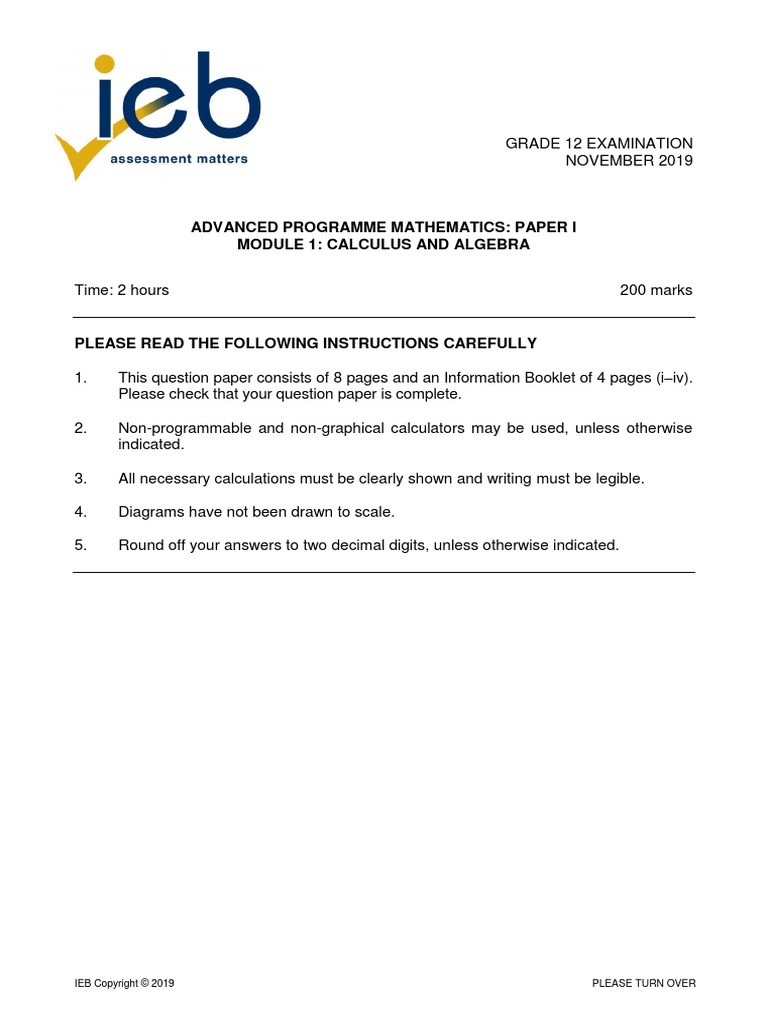 Advanced Programme Maths P1 2019 | PDF | Function (Mathematics) | Angle