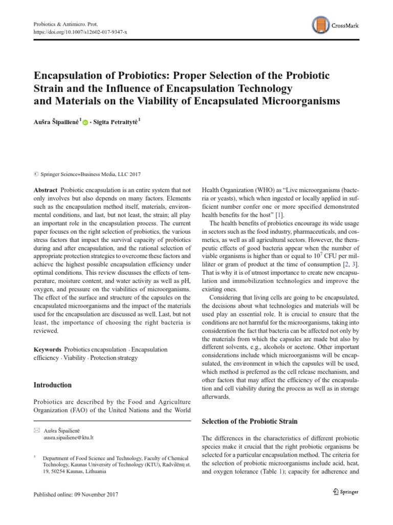 Encapsulation of Probiotics 1 | PDF | Probiotic | Lactobacillus