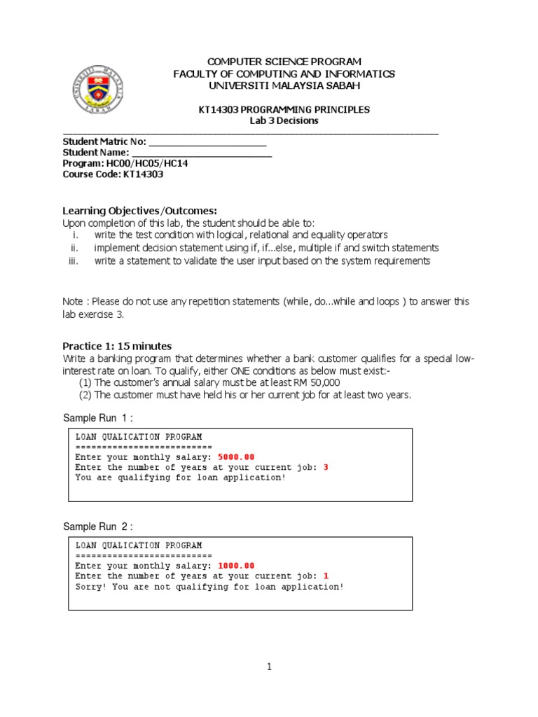 Lab 3 Decisions | PDF | Central Processing Unit | Concept