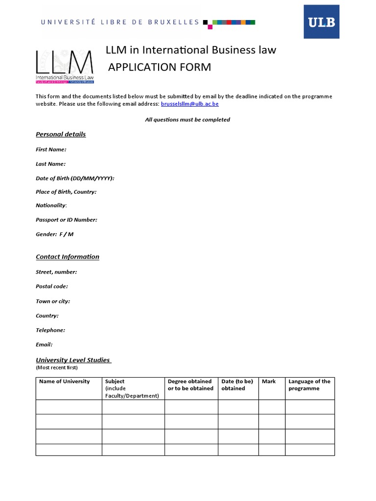 Ll.m. Application Form Rev | PDF | International English Language ...