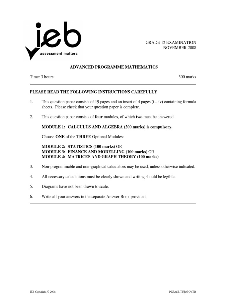 Advanced Programme Mathematics IEB 2008 | PDF | Vertex (Graph Theory ...