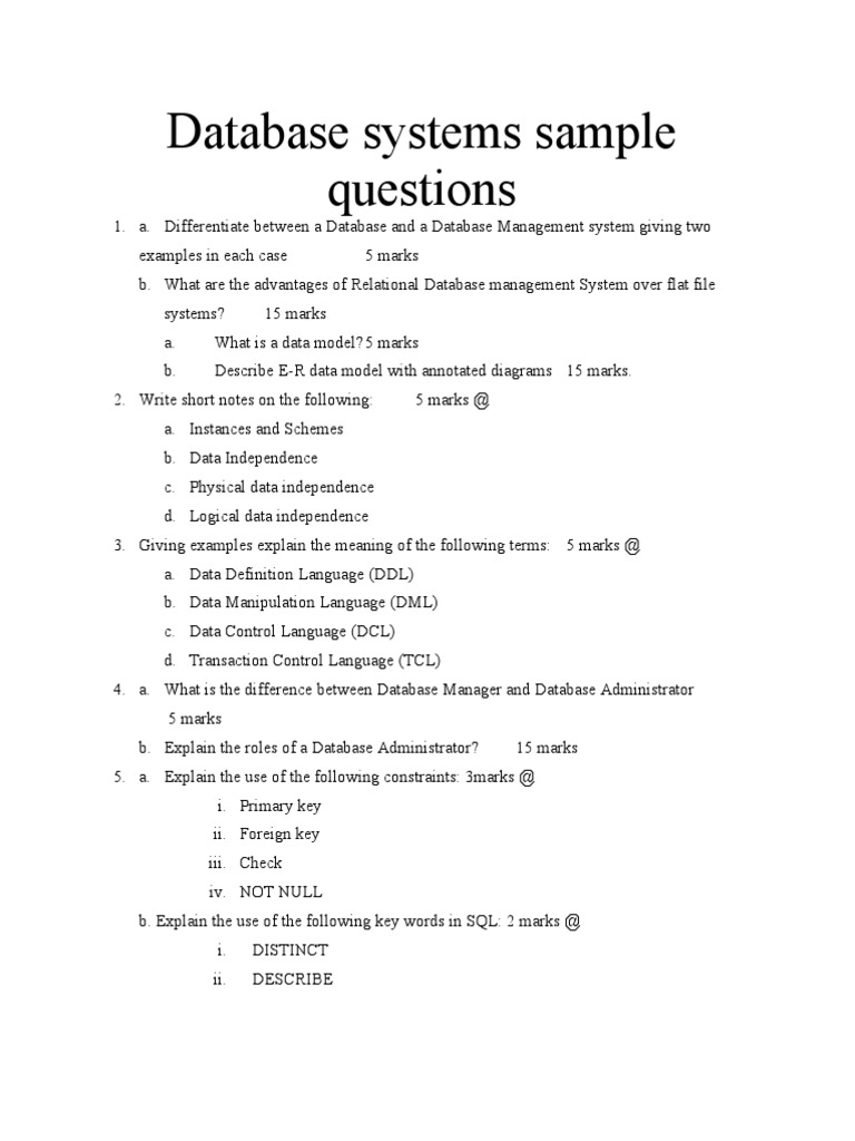 Dbase Systems Exam | PDF | Databases | Sql