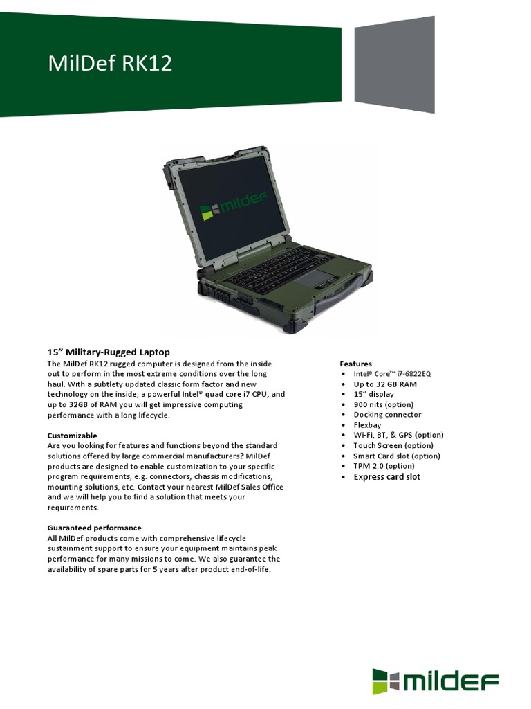 Mildef Rk12: 15" Military-Rugged Laptop | PDF | Manufactured Goods ...