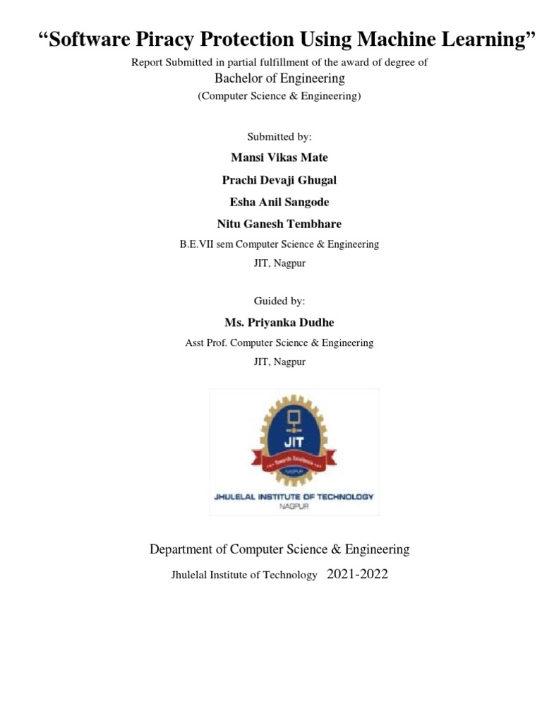 "Software Piracy Protection Using Machine Learning": Bachelor of ...