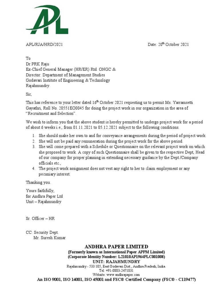 Andhra Paper Limited: Unit: Rajahmundry | PDF | Career & Growth