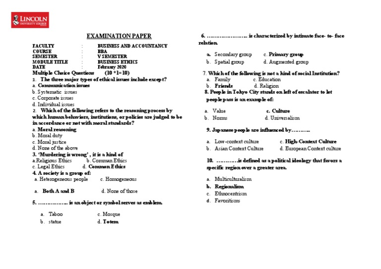 Examination Paper | PDF | Morality | Value (Ethics)