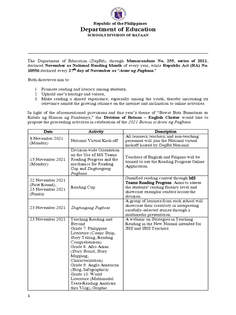 National Reading Month Proposal 2021 1 | PDF | Communication