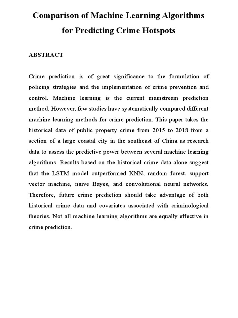 Comparison of Machine Learning Algorithms For Predicting Crime Hotspots | PDF | Machine Learning ...