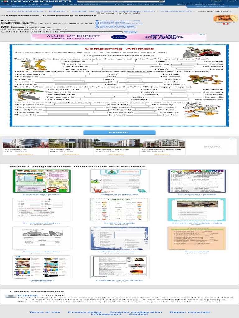 Comparatives - Comparing Animals - Worksheet | PDF | Worksheet ...