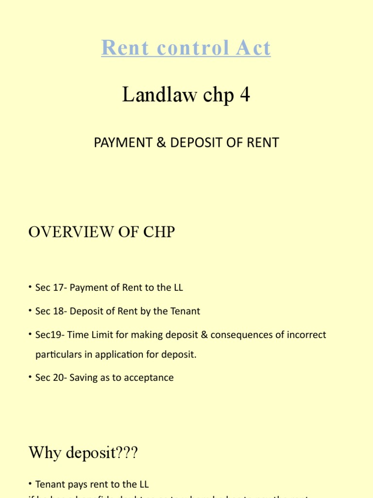 Rent Control Act: Landlaw CHP 4 | PDF | Leasehold Estate | Receipt