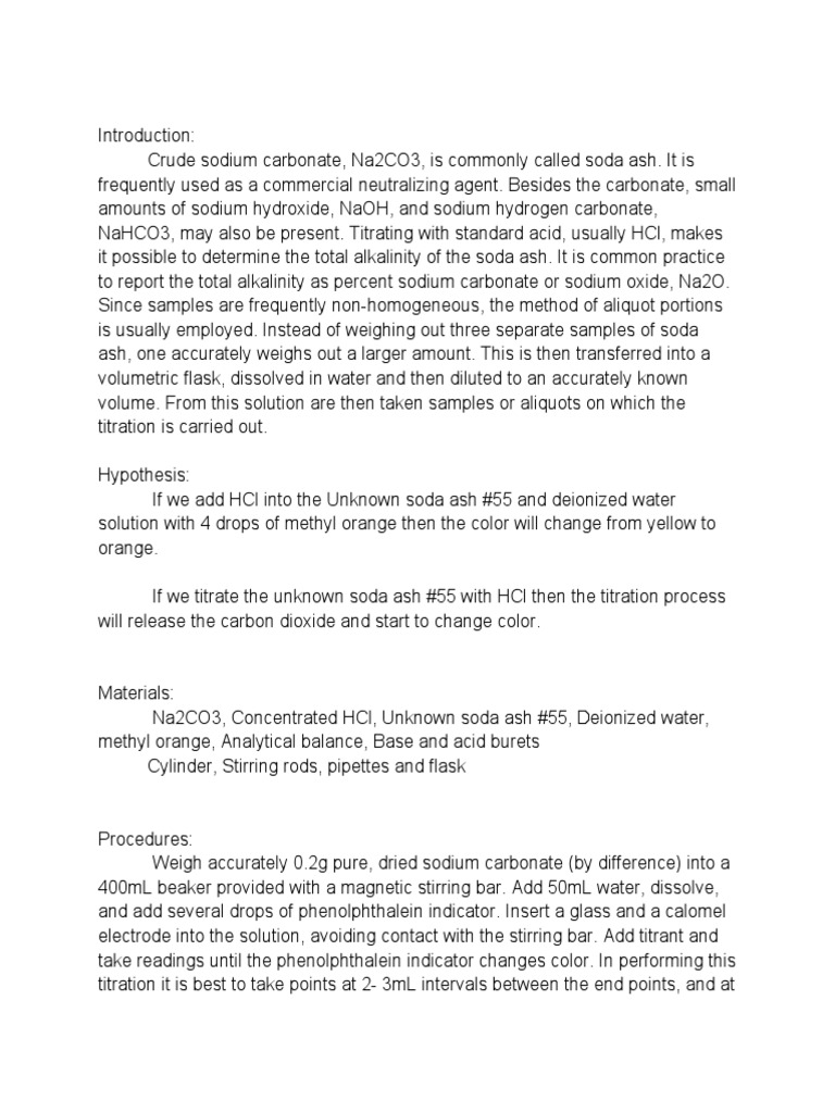 Lab Report - Experiment 21 PH Titration of Unknown Soda Ash | PDF ...