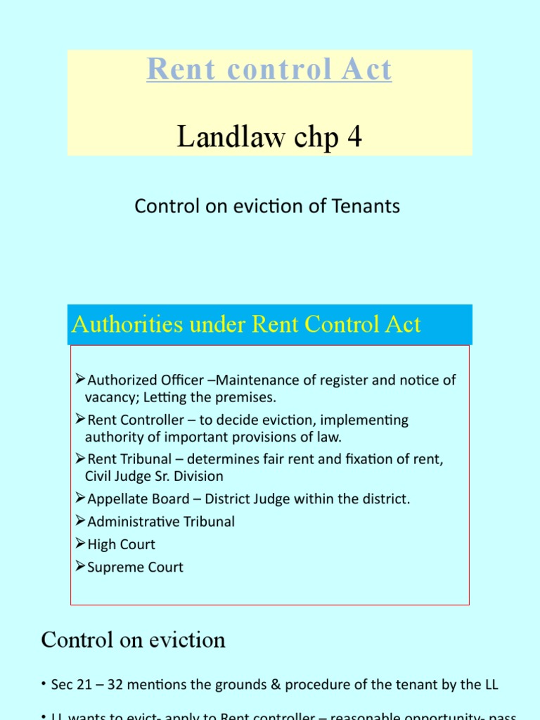 Rent Control Act Lec 6 | PDF | Leasehold Estate | Eviction