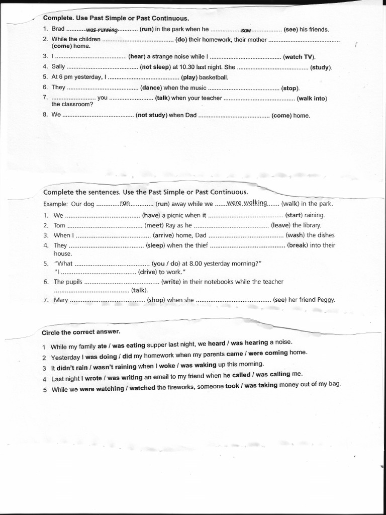 Past Simple-Past Continuous Exercises B'senior | PDF