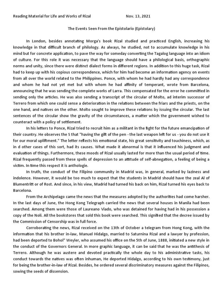 Reading Material For Life and Works of Rizal | PDF | Philippines