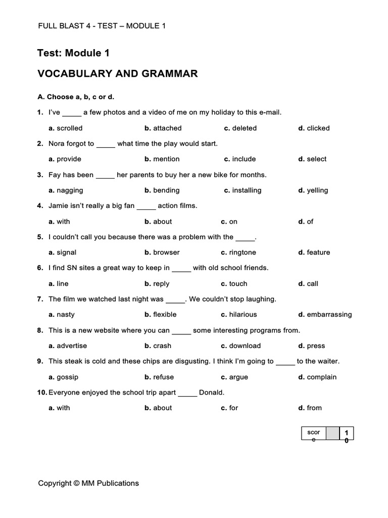 Test: Module 1 Vocabulary and Grammar | PDF