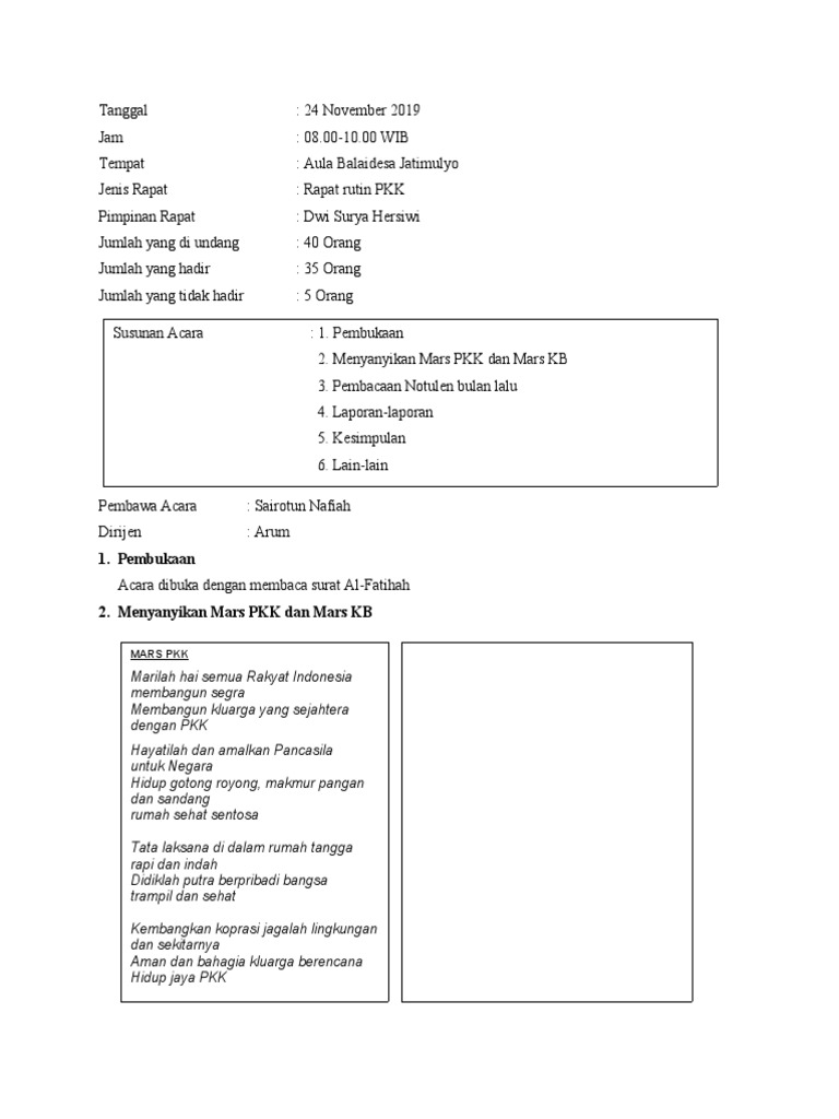 Notulen PKK - Sampul | PDF