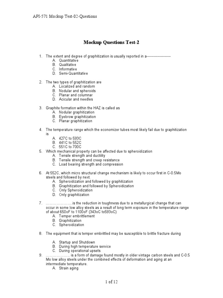 API-571 Mockup Test-02-Questions | PDF | Corrosion | Steel