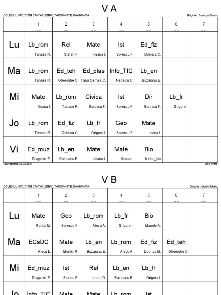 Orar Elevi 1.03.2021 | PDF