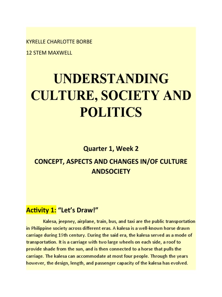 Understanding Culture, Society and Politics: Quarter 1, Week 2 Concept ...