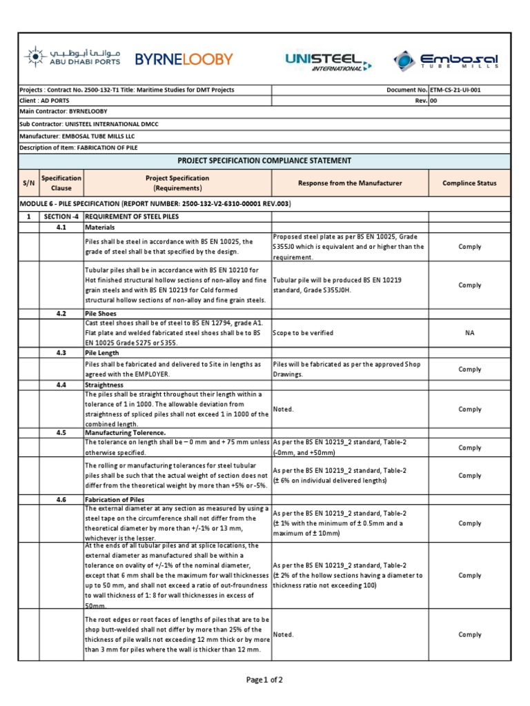 Project Specification Compliance Statement | PDF | Specification ...